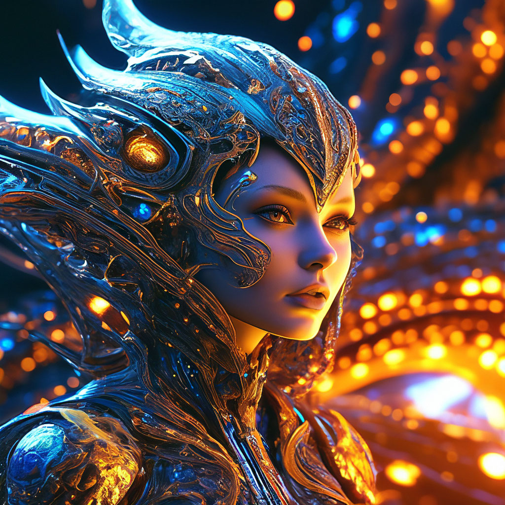 "Alien landscape, consists of fractals, fairy elf, swirling whirlpool ...
