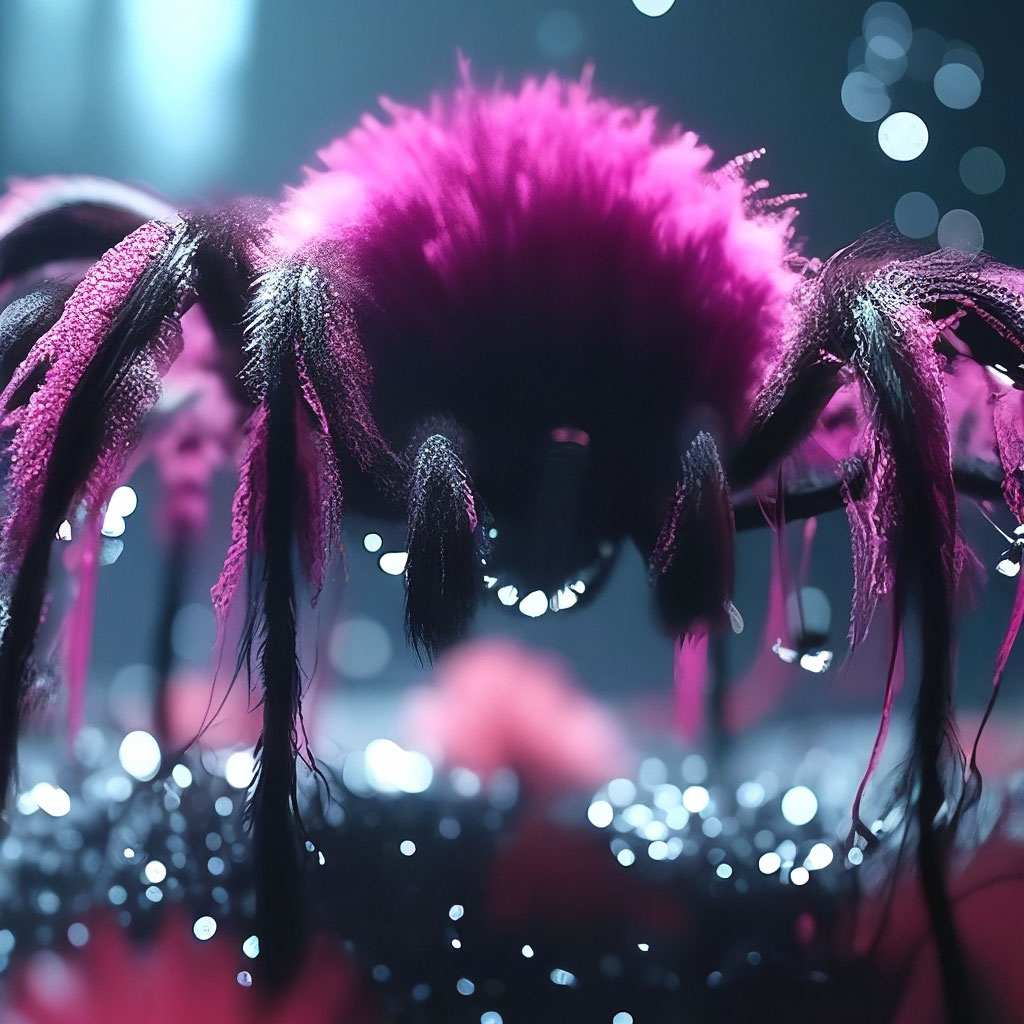 "In the dark, a delicate from a multitude of threads futuristic furry ...