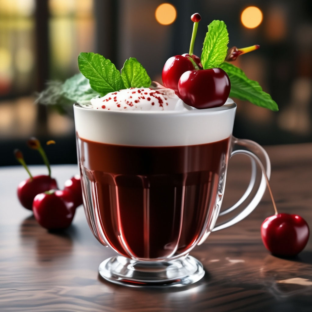"Cherry, close-up hyperrealistic, ripe cocktail cherry with liqueur ...