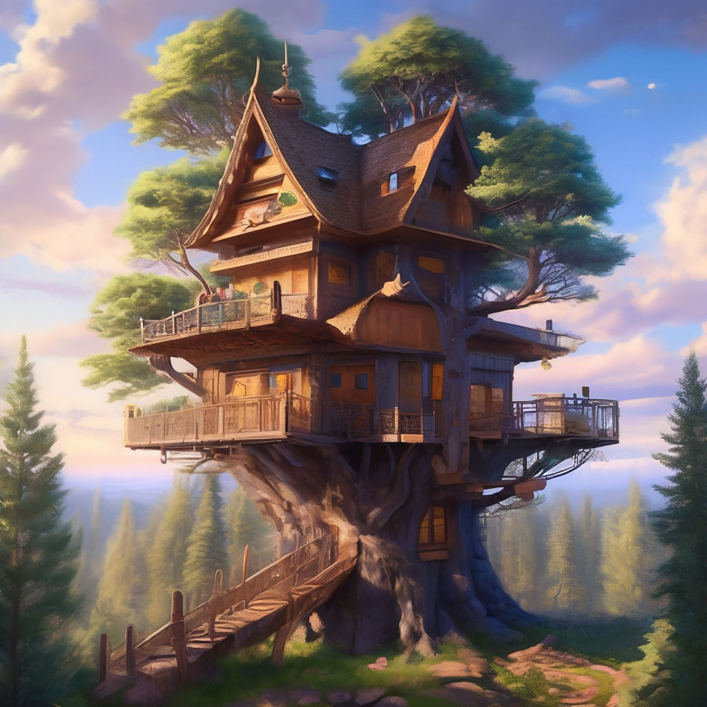 "A treehouse in great Russia" — image created in Shedevrum