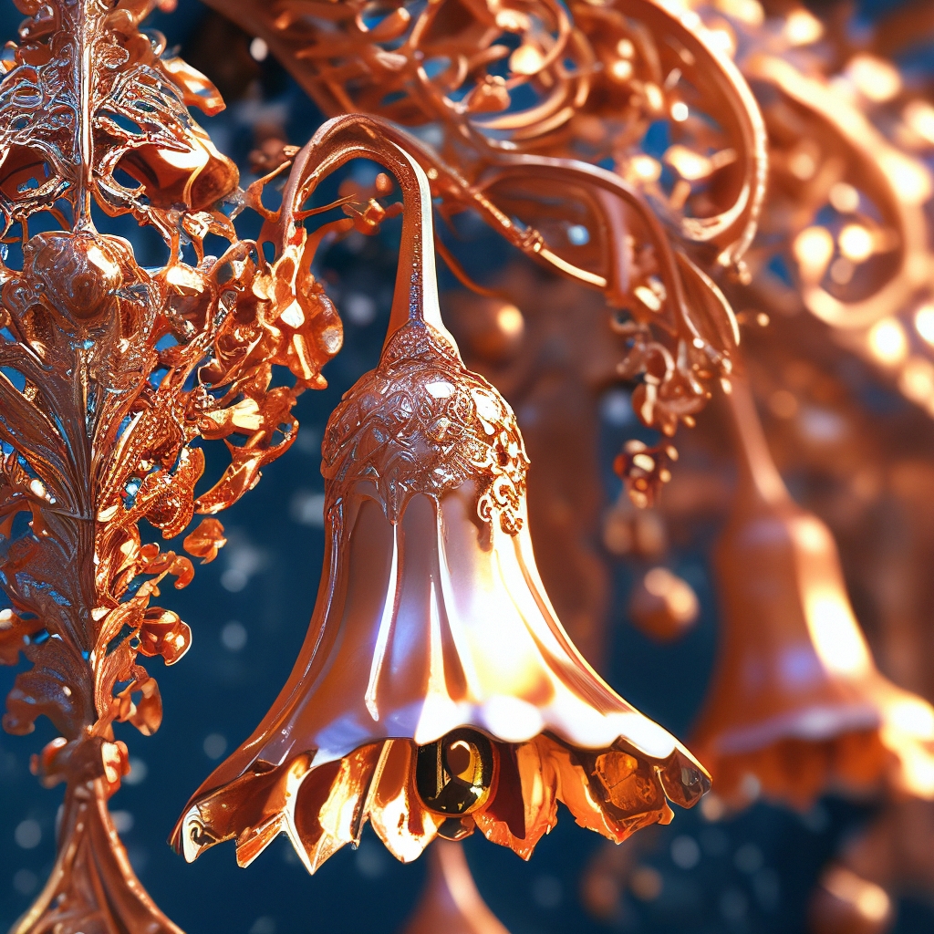 "Copper bell, filigree drawing, fractal of copper and topaz, 3d, dart ...