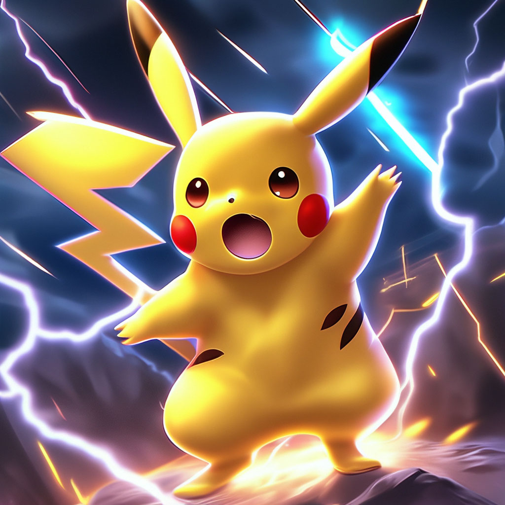 "Pikachu from Pokemon strikes the lightning with a ptsitsu pitzheoto ...