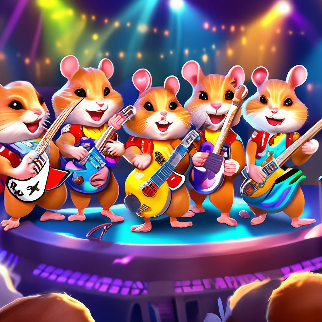 "🐹4 . Rock band of 5 hamsters , stage , many hamster spectators ...