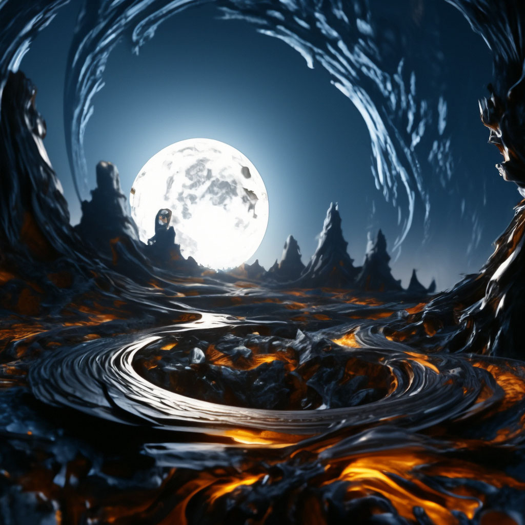 "Cold Moon mysterious,epic fractal,lumen clear contours and sharpness ...
