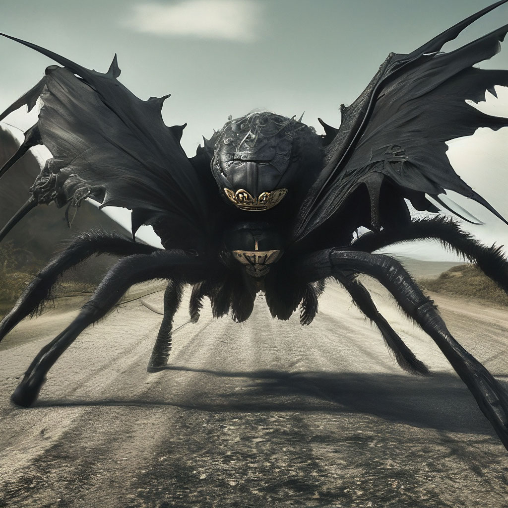 "A spider with a humanoid ugly angry dissatisfied muzzle, angular ...
