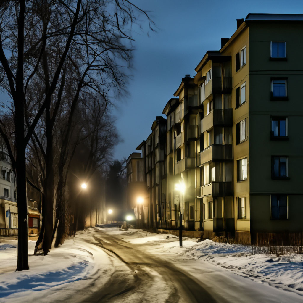 "Winter, night, black sky , outback, cloudy, alley , old Russian five ...