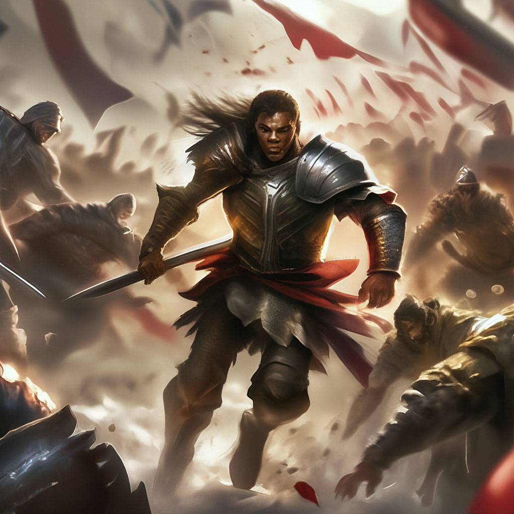 "A fallen warrior, lost but not broken, runs at full speed into battle ...