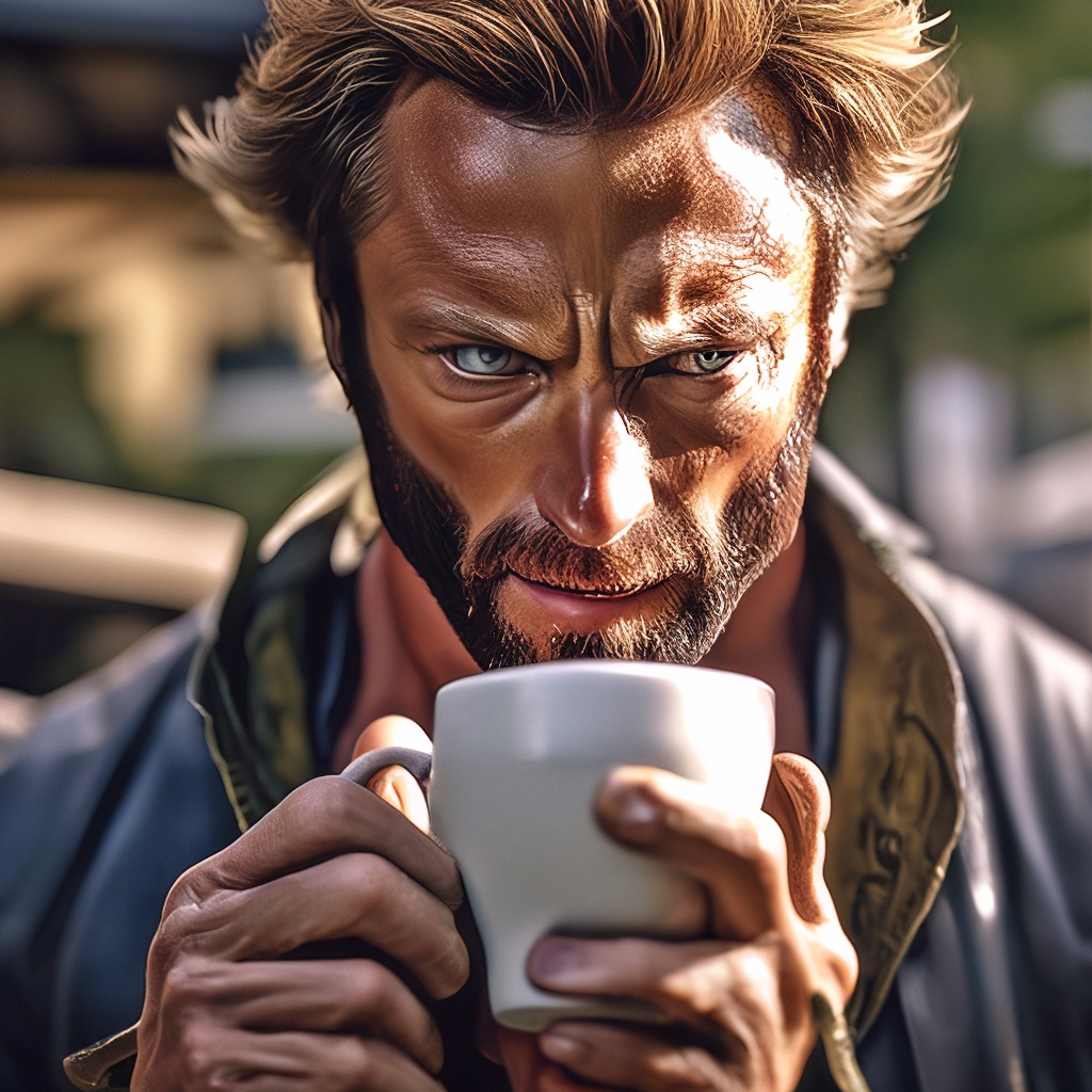 "Logan before becoming a Wolverine, drinks coffee, super macro, ue5 ...