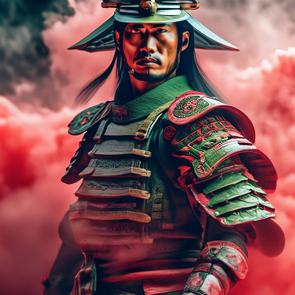 "Samurai in red smoke [Hyperdetalization, soft light, professional ...