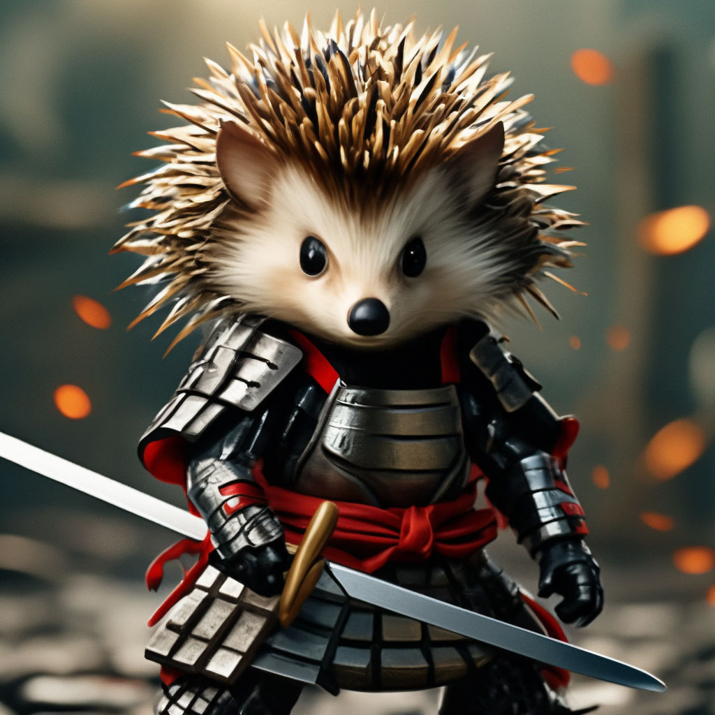 "Steel hedgehog samurai" — image created in Shedevrum