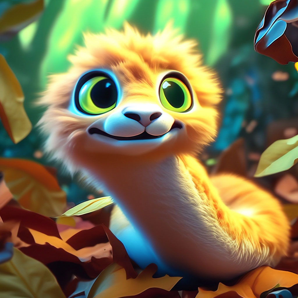 "Anthropomorphic cute very fluffy snake, traced fluffy fur, snake with ...