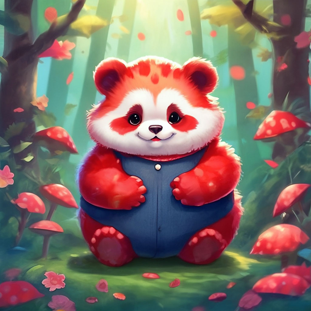 "A little cute fluffy fat red panda in a magical forest" — image ...