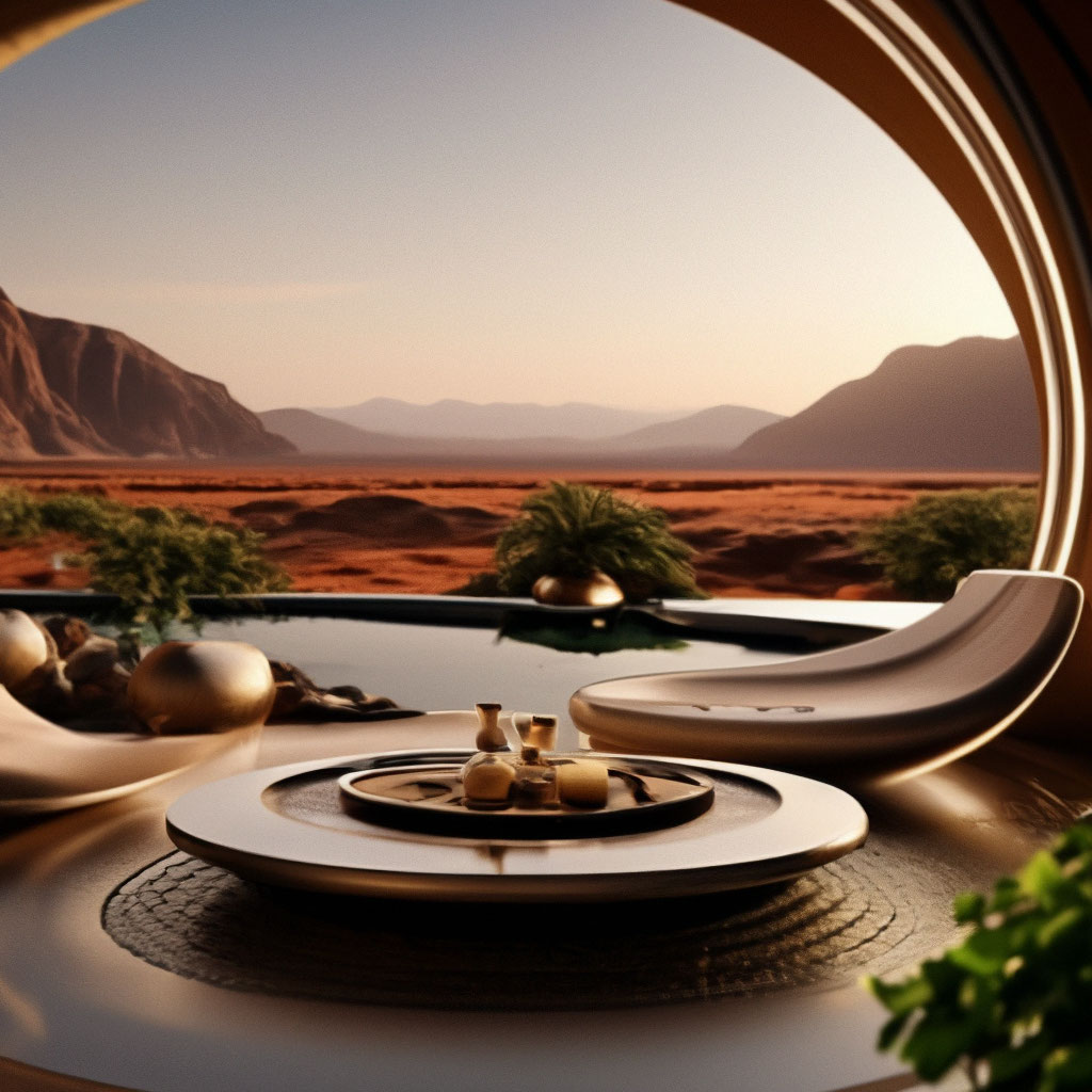 "The most expensive and elite resort on Mars, luxury, plants, food ...