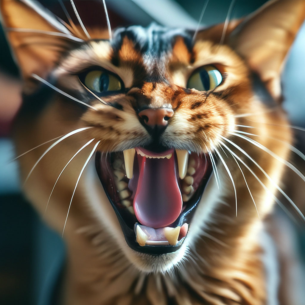 "Creep abyssinian cat, sharp teeth, grin, ruffled fur, beautiful, 4k ...