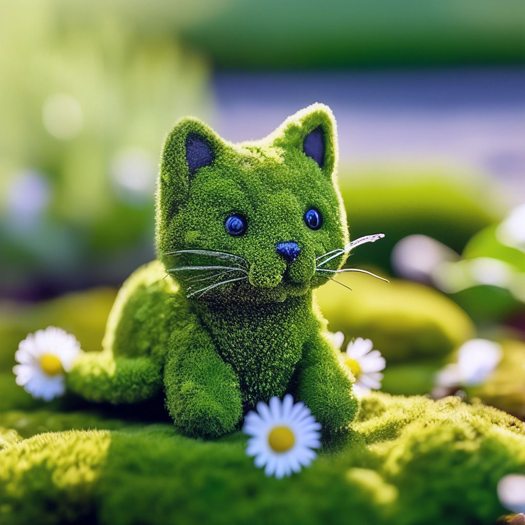 "Cute realistic cute cat made of moss and a bunch of green grass ...