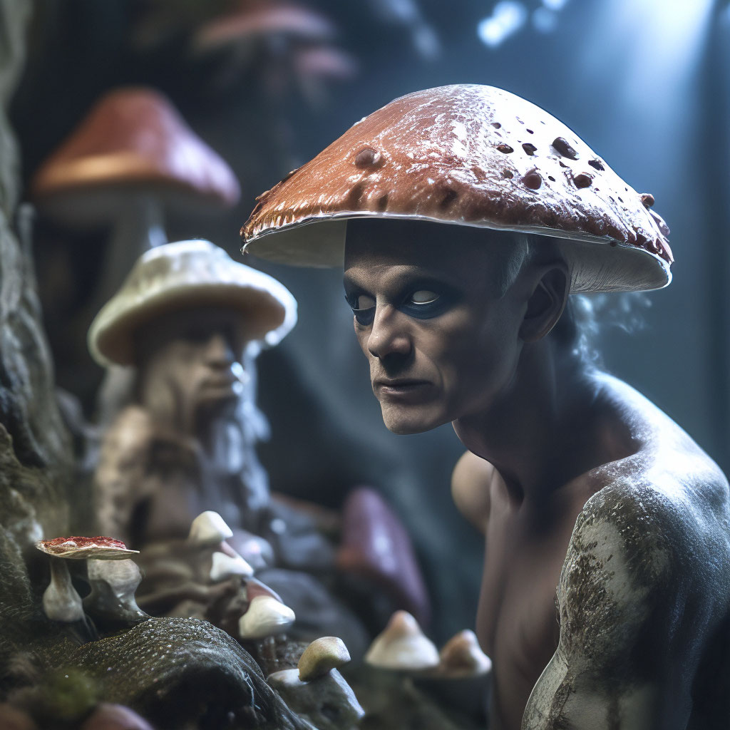 "Creepy symbiosis of mushroom and man, dark, horror, tin, fear ...