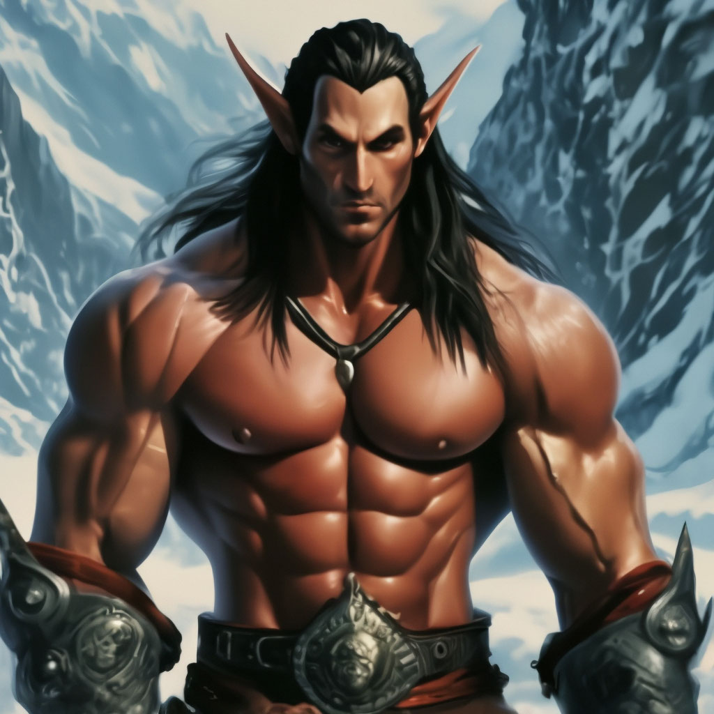 "Warcraft Bodybuilder Elf in the Icy Wasteland" — image created in ...