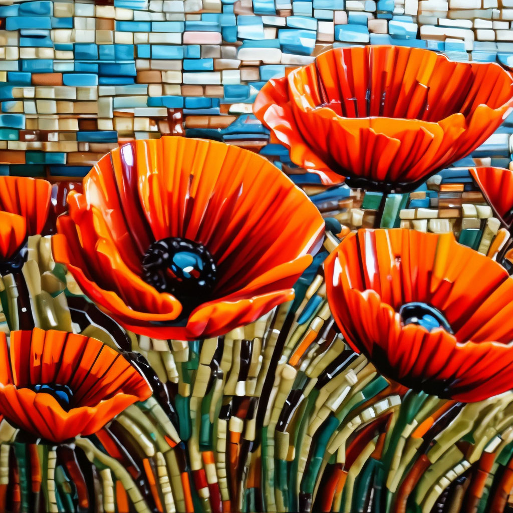 "3d Mosaic panel, poppy field made of Venetian glass mosaic ...
