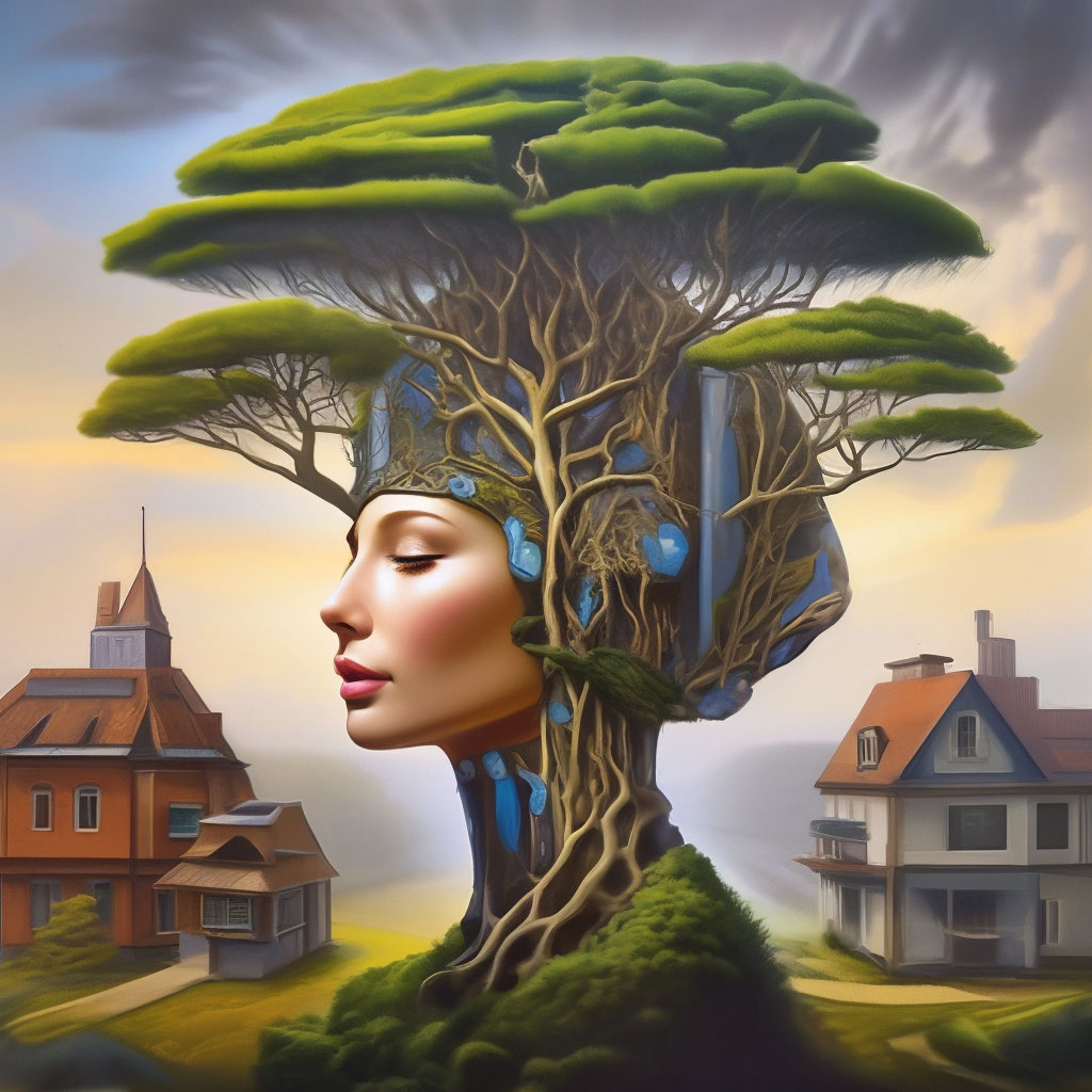 "Phuhet,residential trees on the head,modern surrealism,avant-garde ...