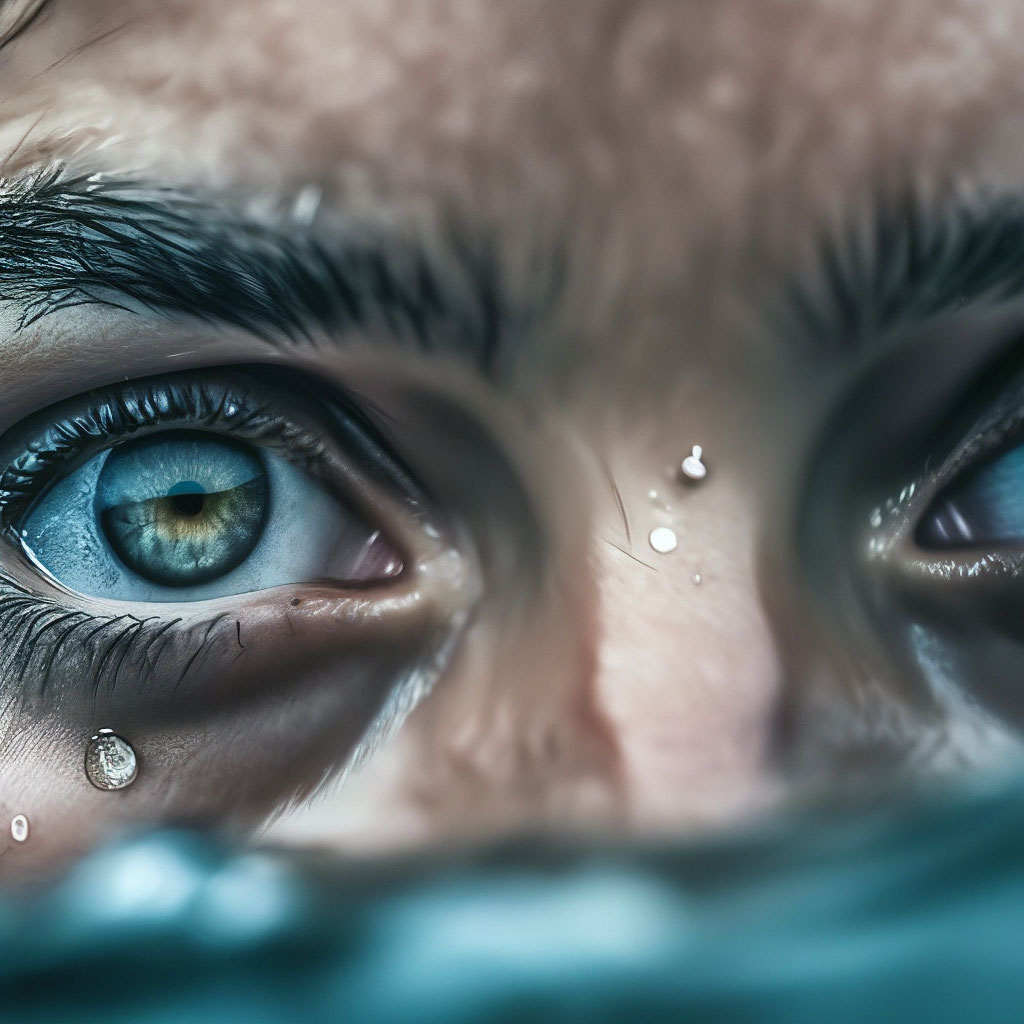 "Fear of drowning on the face close-up of the bottomless sea, darkness ...