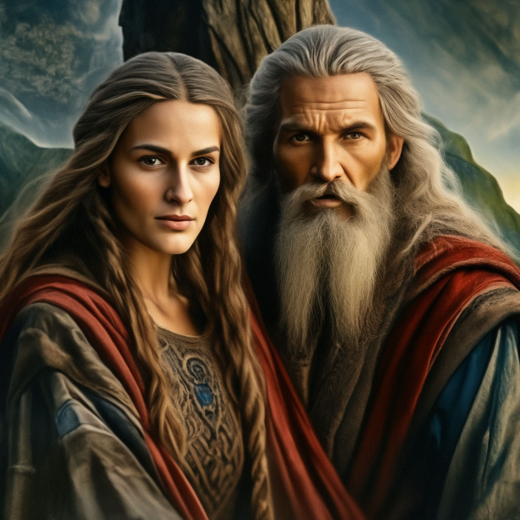 "Old wise one-eyed Odin and his wife Frigga, behind the world tree ...
