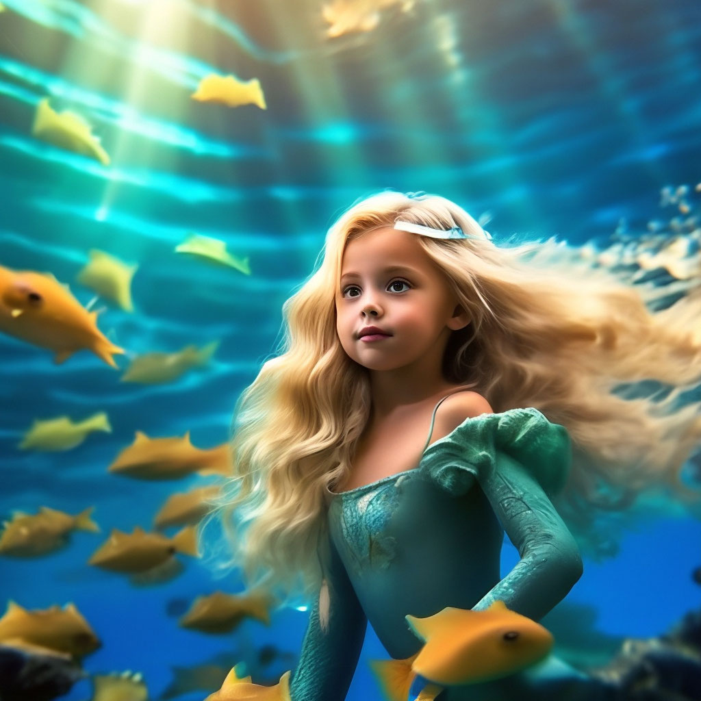 "A beautiful little mermaid princess with a hairstyle of long blonde ...
