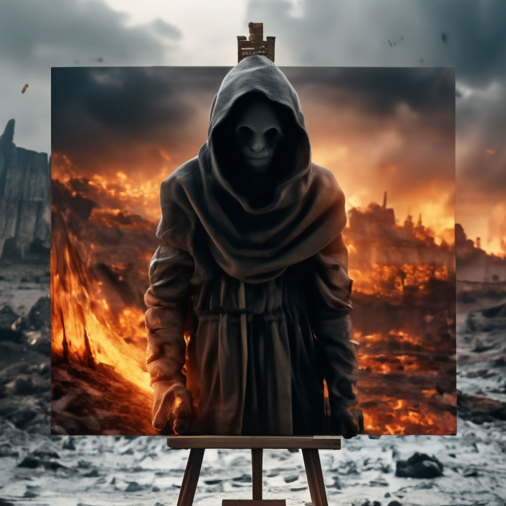 "Round avatar, artist, robe, easel" — image created in Shedevrum