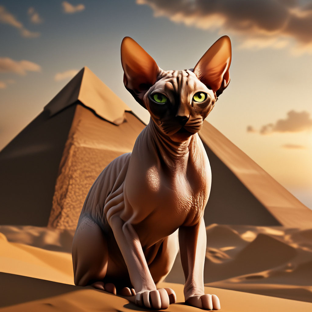 "Sphinx cat on the background of the pyramids of Giza" — image created ...