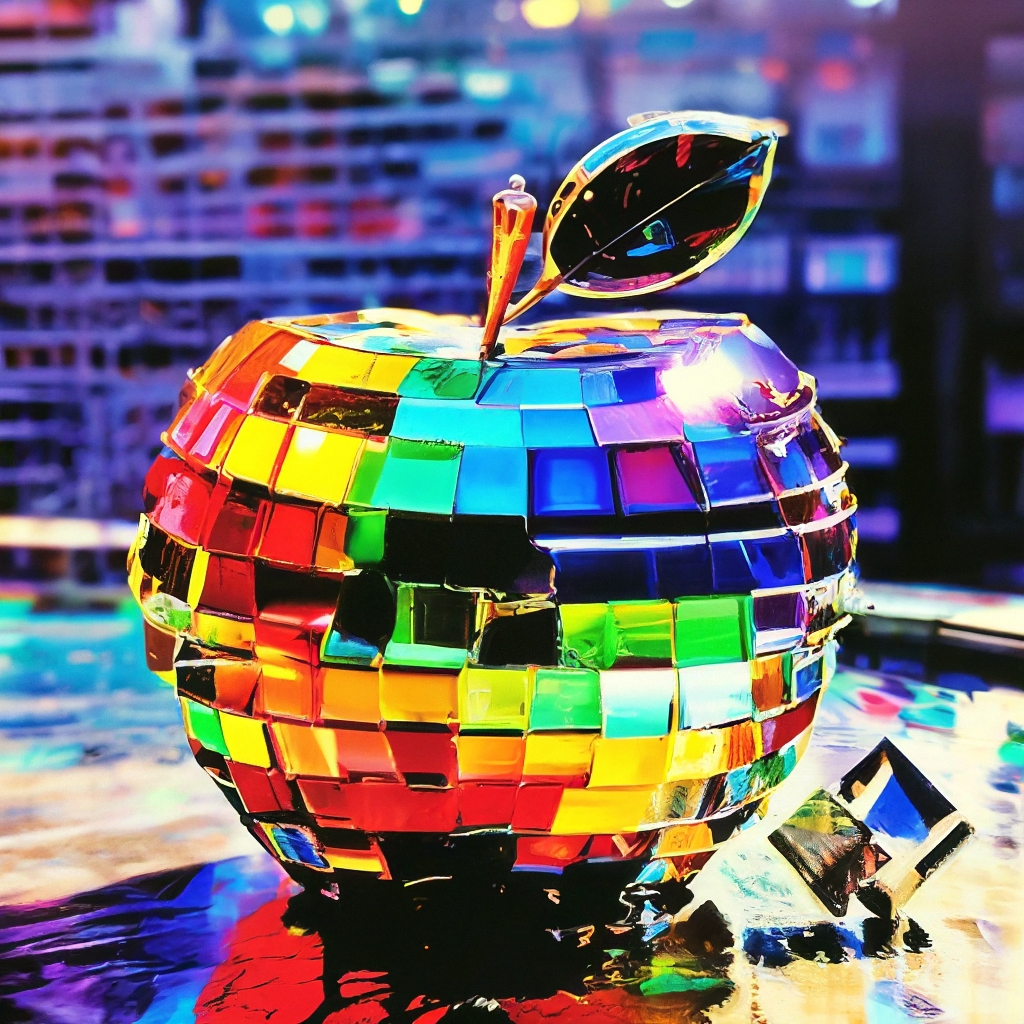 "Rainbow crystal apple in rhinestones" — image created in Shedevrum