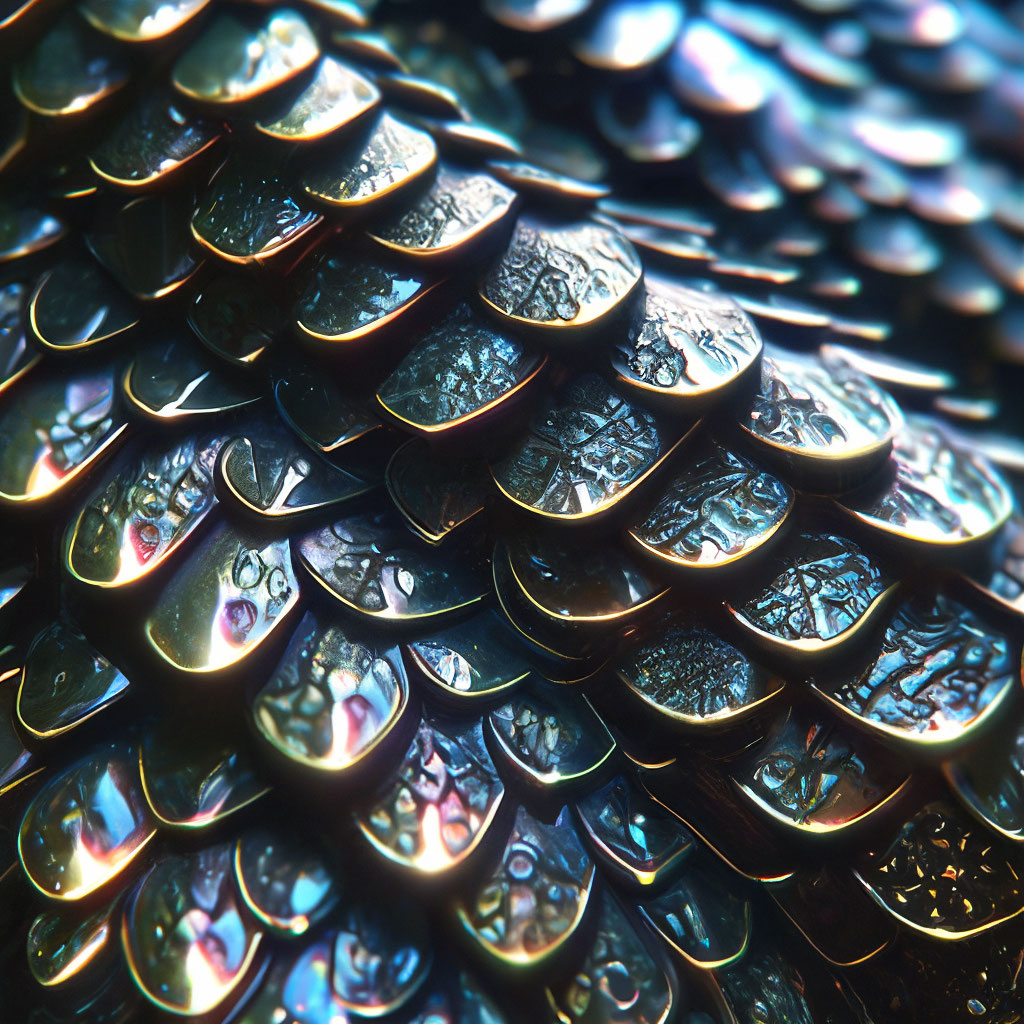 "Black dragon scales, shimmering with pearls, close-up, hyperrealism ...