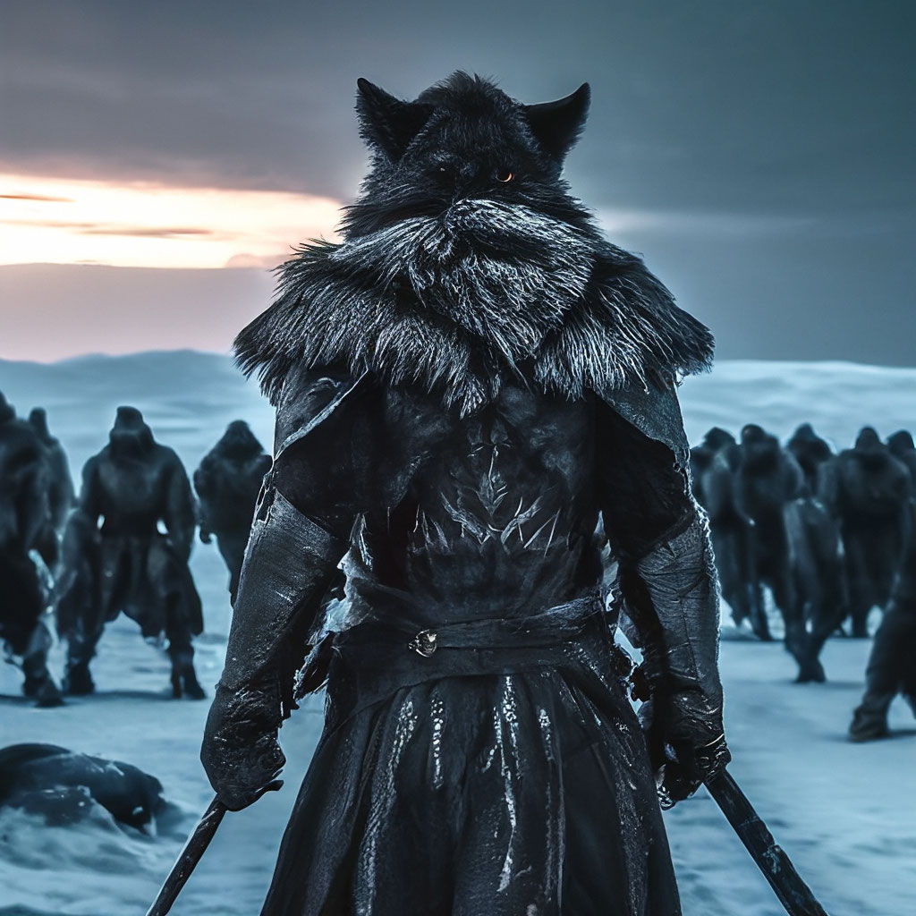 "Full-length photo of a werewolf in legendary black armor and hood ...