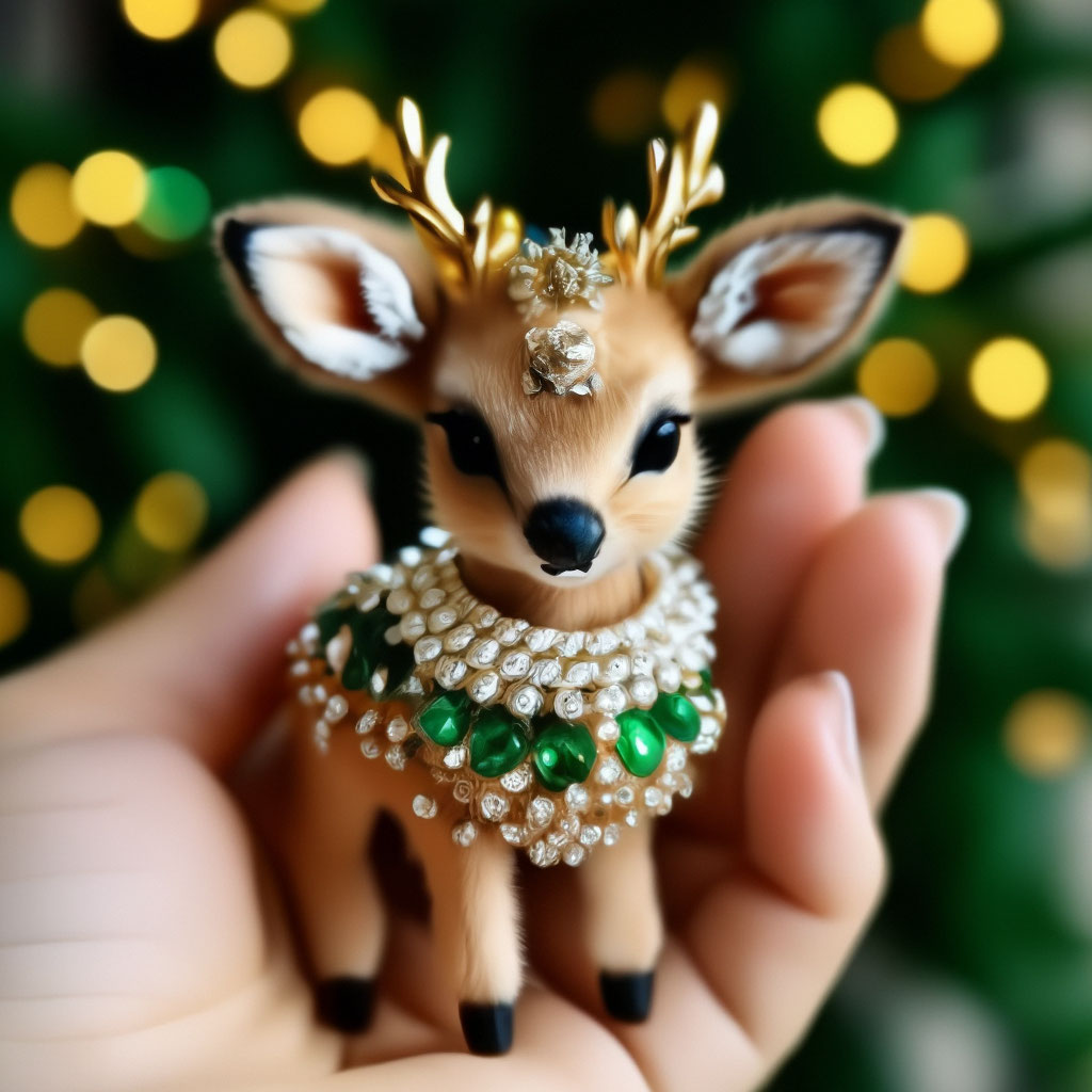 "Tiny realistic fluffy fawn, author's brilliantly Christmas tree balls ...