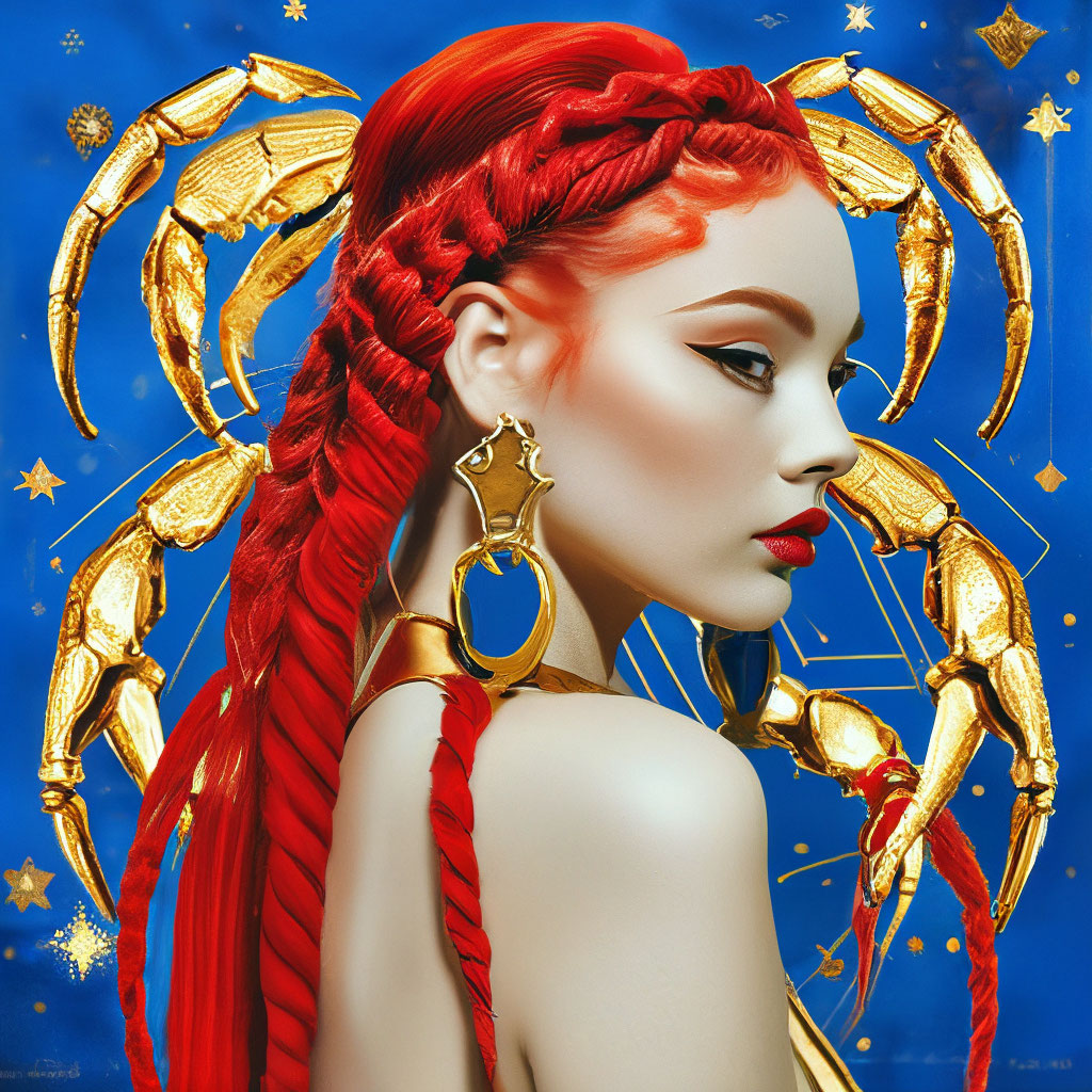 "Challenge Zodiac Signs. Cancer. Girl with red two long braids in the ...