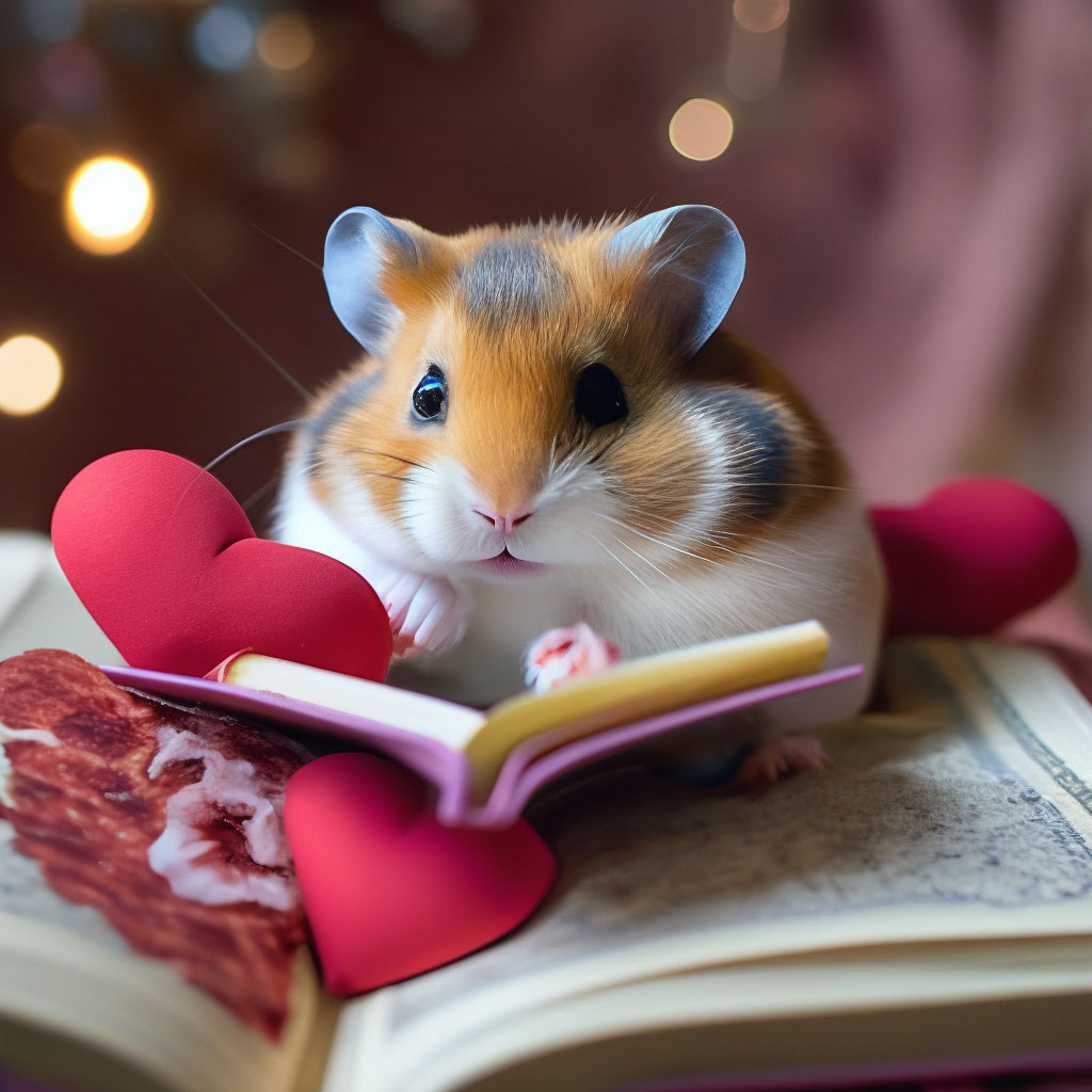 "A hamster is reading a book about love" — image created in Shedevrum