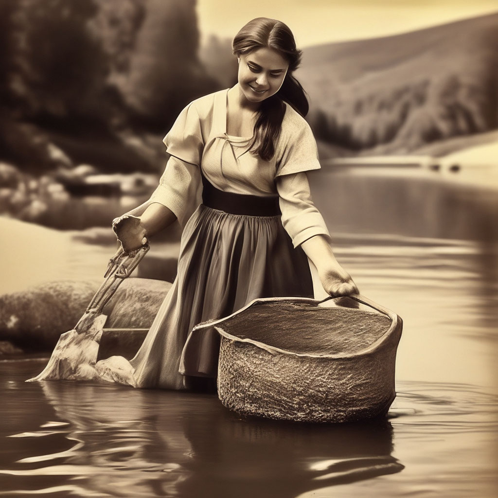 "Peasant woman washing clothes in the river realism photo 20th century ...