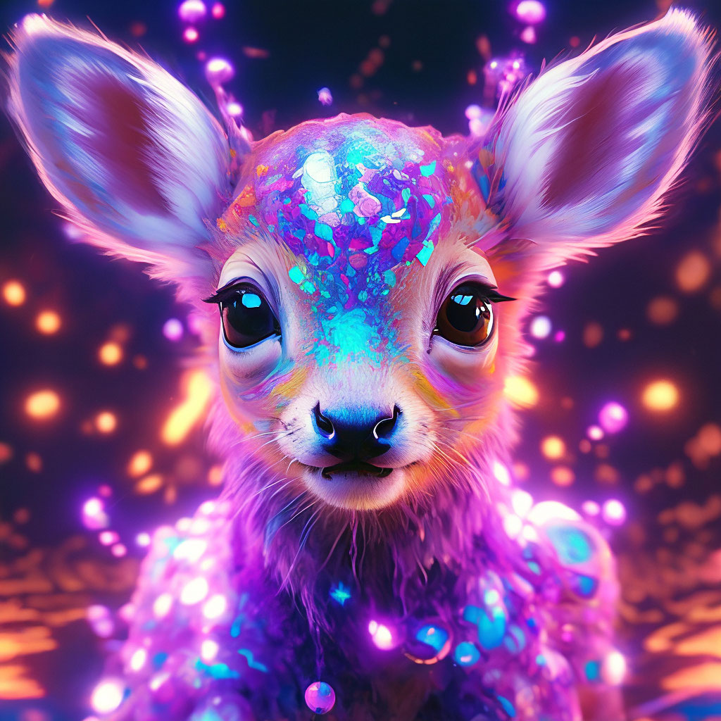 "🐾🦌💓 surrealism, graffiti,art,small,tiny,cute, bright purple,neon ...