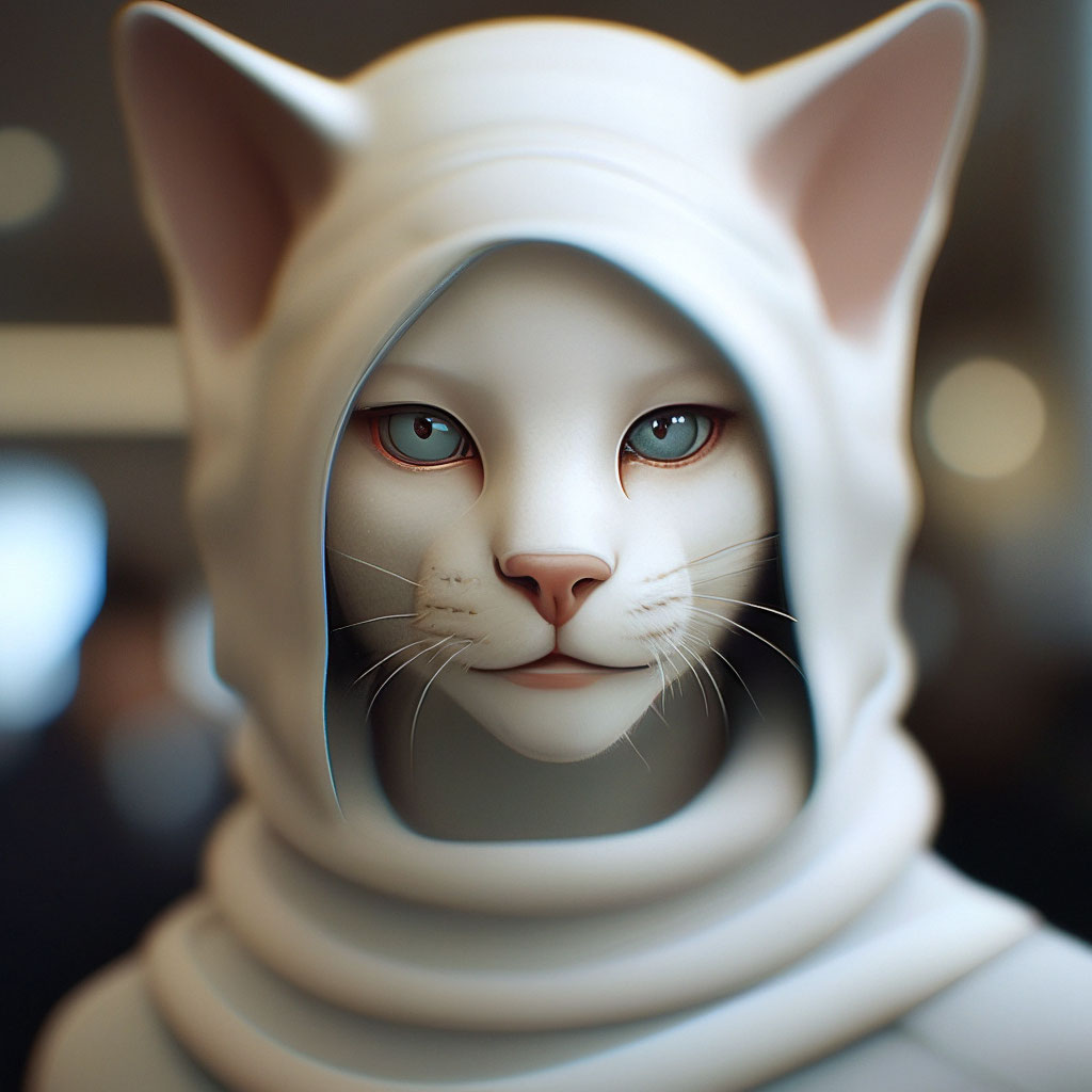 "Anthropomorphic cat, female, female body, female face, human skin ...
