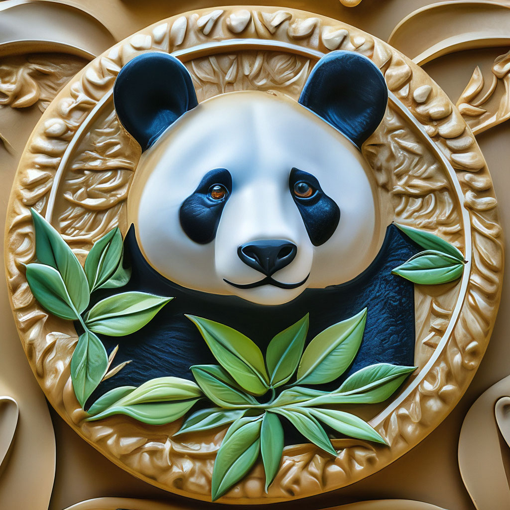 "The mimic faces of pandas are painted on a round picture, each has a ...