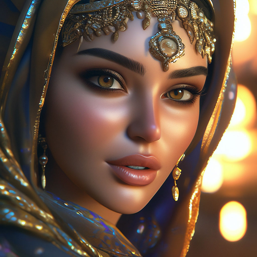 "Arab witch, beautiful brown eyes, plump lips, bright jewelry ...