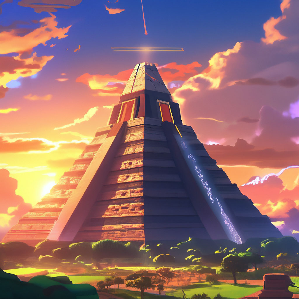 "Giant Aztec pyramid at sunset, anime style, 4k, high resolution, high ...