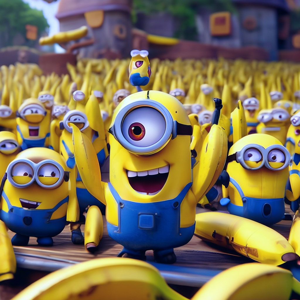 "The world of minions who eat bananas" — image created in Shedevrum