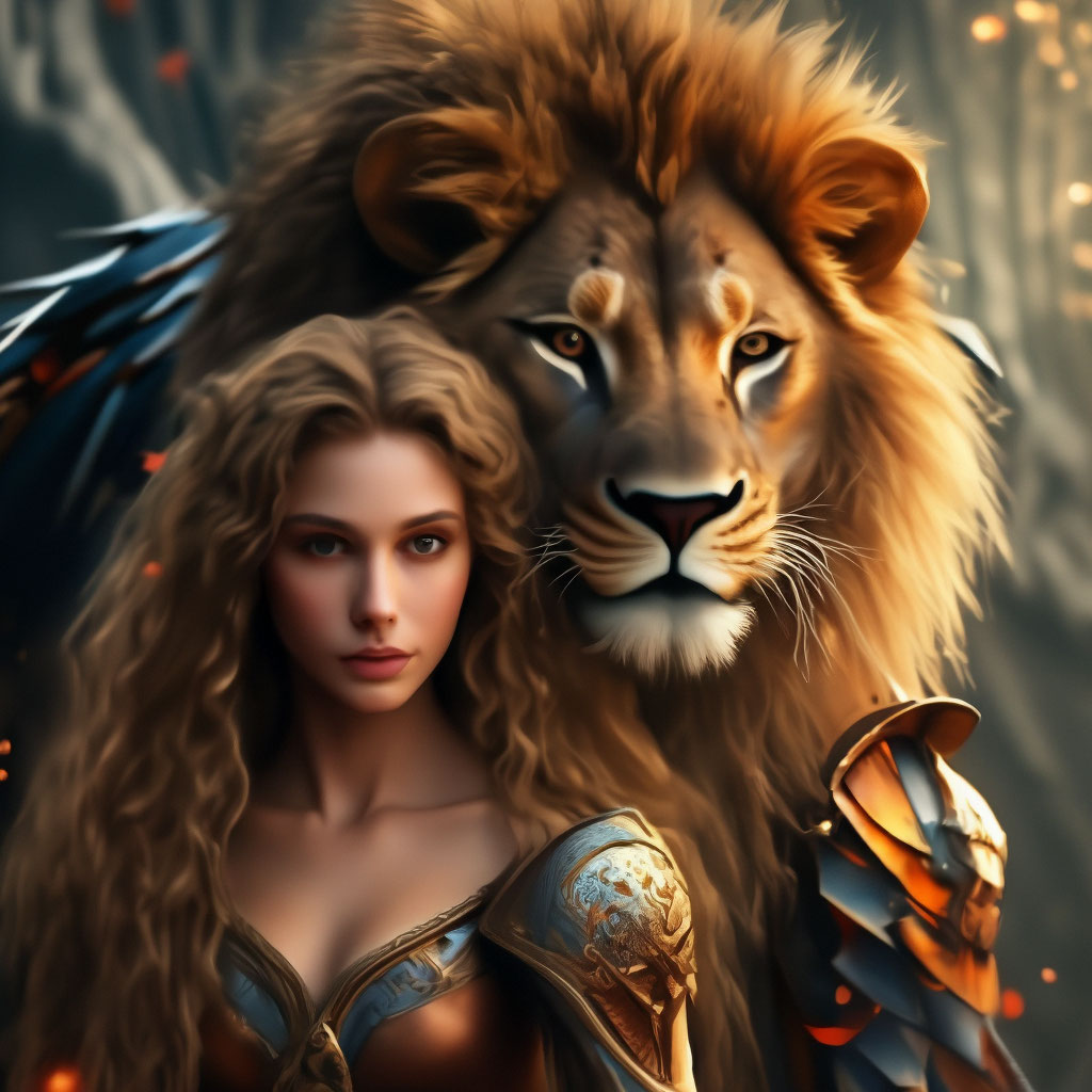 "Lion, princess and dragon" — image created in Shedevrum