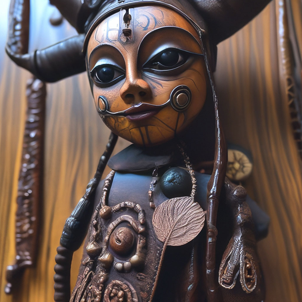 "Leather art painting, voodoo doll , dark brown leather, high detail ...