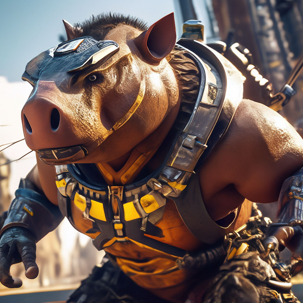 "Bebop, huge anthropomorphic mutant with strong fat human body+warthog ...