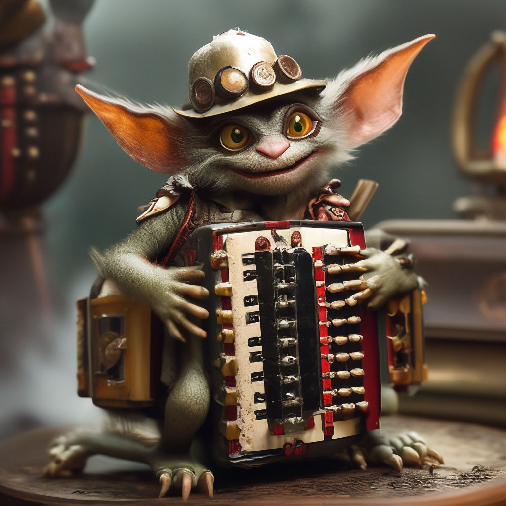 "Gremlin plays the accordion" — image created in Shedevrum