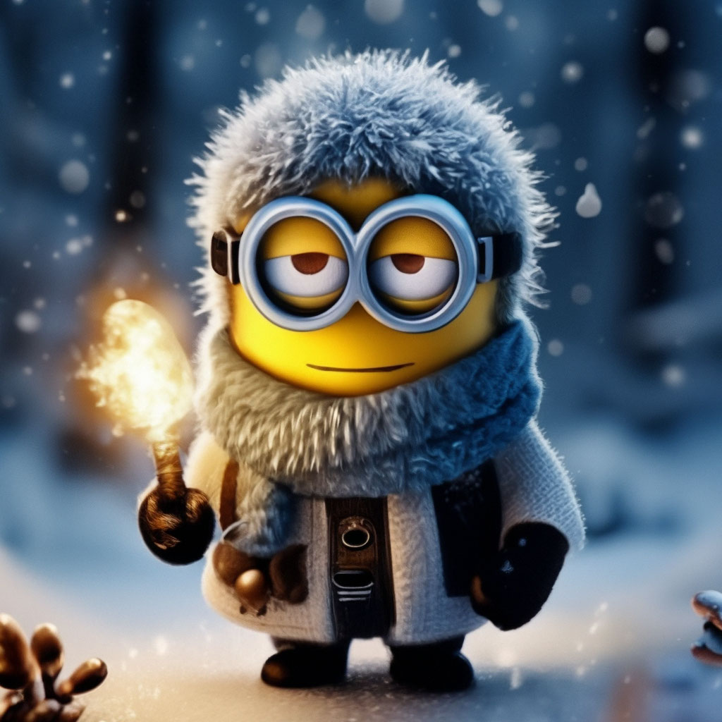 "Microcosm, minion with a scarf in the middle of a winter forest ...