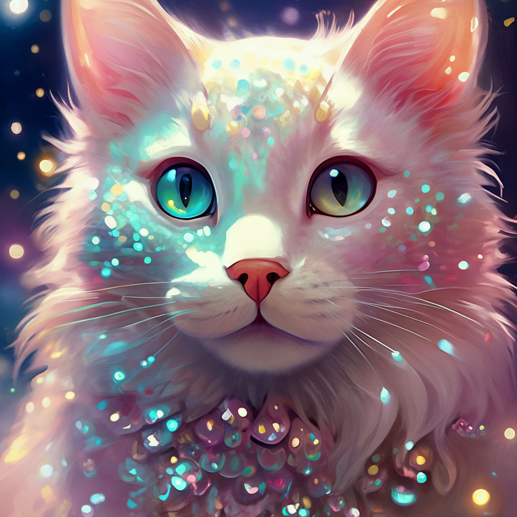 "💫 Moon cat, big eyes, focus gaze, soft light, glitter, beautiful, 5d ...