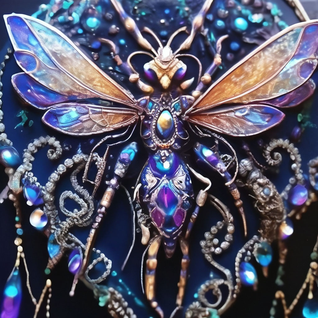 "Painting, Embroidery on transparent tulle, mantis, grotesque, Gothic ...