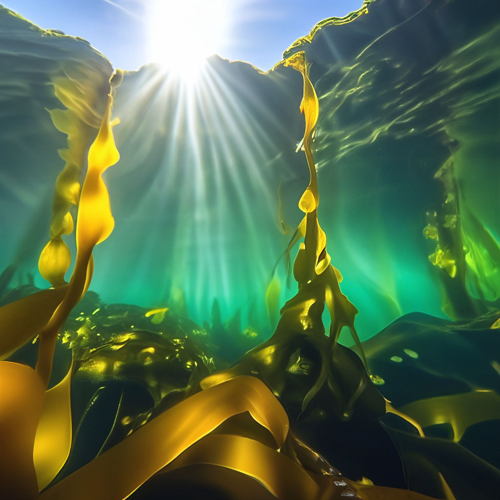 "View through dark algae, angle from below, view from the bottom of a ...