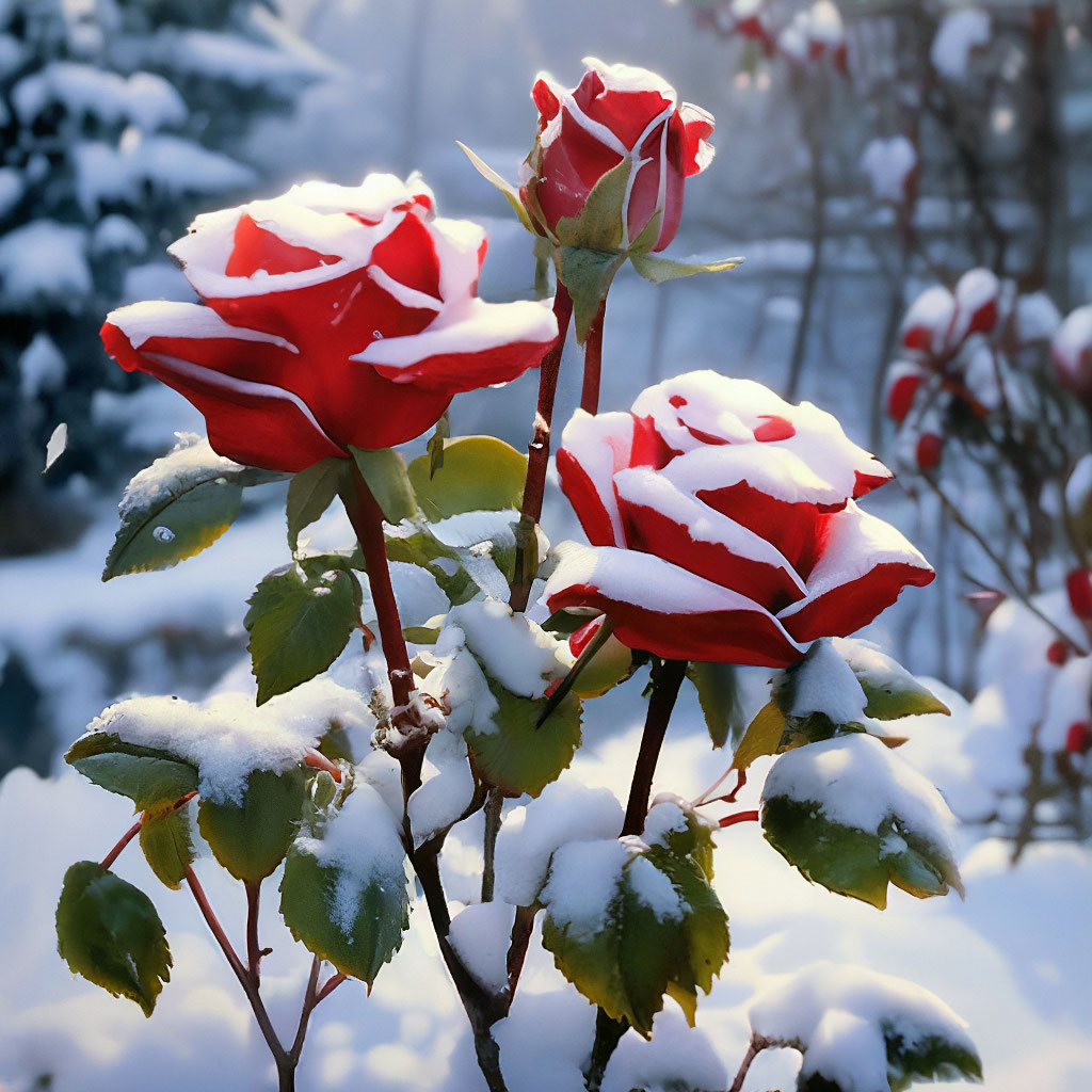"Roses under the snow" — image created in Shedevrum